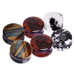 cocobul 3 pairs of 7/8" natural mahogany obsidian, blue tiger eye, zebra stone plug ple010-ple011-ple021 [i05-031 / i05-043 / h06-043]