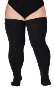 plus size womens thigh high socks for thick thighs- extra long & thick over the knee stockings- leg warmer boot socks (classic black)