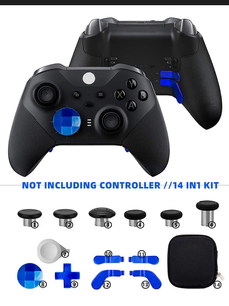 14IN1 Metal Alloy Thumbsticks Trigger D-Pads Button Set for XBOX One Elite Series 2 ( model 1797 ) Controller - Blue