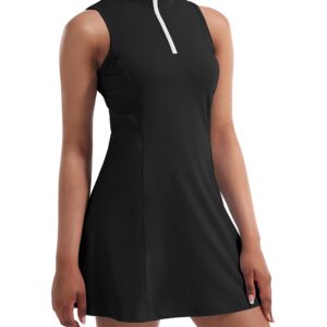 Tennis Dress for Women, Tennis Golf Dresses with Built in Shorts and Pockets for Sleeveless Workout Athletic Dresses Black