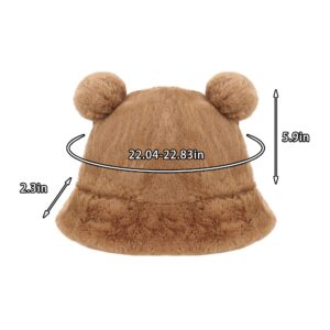 Haoohu Winter Bear Ear Bucket Hat Adults Faux Fur Bucket Hat Plush Cap Fisherman Beach Festival Sun Hat Dress up Party Hat