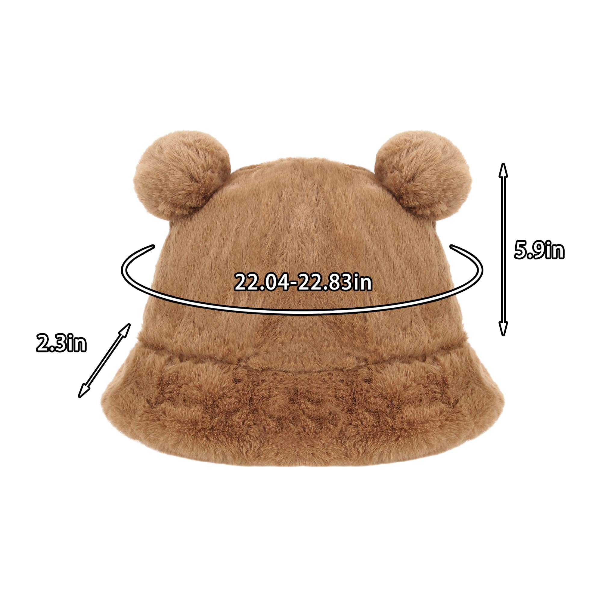 Haoohu Winter Bear Ear Bucket Hat Adults Faux Fur Bucket Hat Plush Cap Fisherman Beach Festival Sun Hat Dress up Party Hat