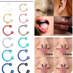 Sanfenly 48Pcs 14G Stainless Steel Horseshoe Nose Septum Rings Piercing Jewelry Cartilage Helix Tragus Earring Hoop Eyebrow Lip Hoop Piercing Ring for Women Men 6mm 8mm 10mm 12mm