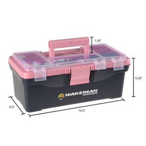 Fishing Single Tray Tackle Box- 55 Piece Tackle Gear Kit Includes Sinkers, Hooks Lures Bobbers Swivels and Fishing Line By Wakeman Outdoors (Pink)