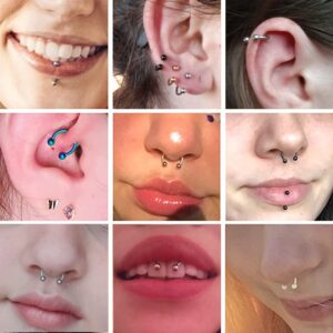 Sanfenly 48Pcs 14G Stainless Steel Horseshoe Nose Septum Rings Piercing Jewelry Cartilage Helix Tragus Earring Hoop Eyebrow Lip Hoop Piercing Ring for Women Men 6mm 8mm 10mm 12mm