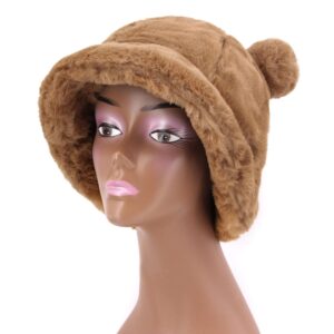 Haoohu Winter Bear Ear Bucket Hat Adults Faux Fur Bucket Hat Plush Cap Fisherman Beach Festival Sun Hat Dress up Party Hat