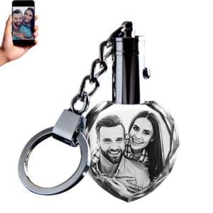 captur3d crystal photo light-up keychain, with custom photo engraved and led light - customized gift (christmas, memorial, pets), heart