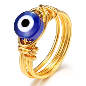 yanchun evil eye ring for women gold turkish blue eye lucky ring size 6-9 (9)