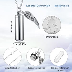 MTLEE Urn Necklace for Ashes Cremation Jewelry for Ashes, 6 Pieces Stainless Steel Cremation Jewelry for Women Men, Memorial Necklace Angel Keepsake Cylinder Pendant with Filling Kit (Black, Silver)