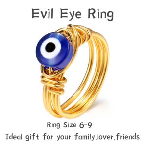 YANCHUN Evil Eye Ring for Women Gold Turkish Blue Eye Lucky Ring Size 6-9 (9)