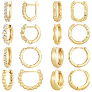 dreamfox 8 pairs huggie hoop earrings small hypoallergenic 14k gold plated huggie earrings for women simple huggie hoops christmas gift for women (gold-2)