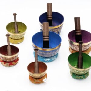 Tibetan Singing Bowls Set of 7 High Sided Colored with Carry Box | Bells for Meditation and Yoga | Sound Therapy Instruments for Relaxation | Singing Bowls Chakra Healing for Spiritual and Mental Calm