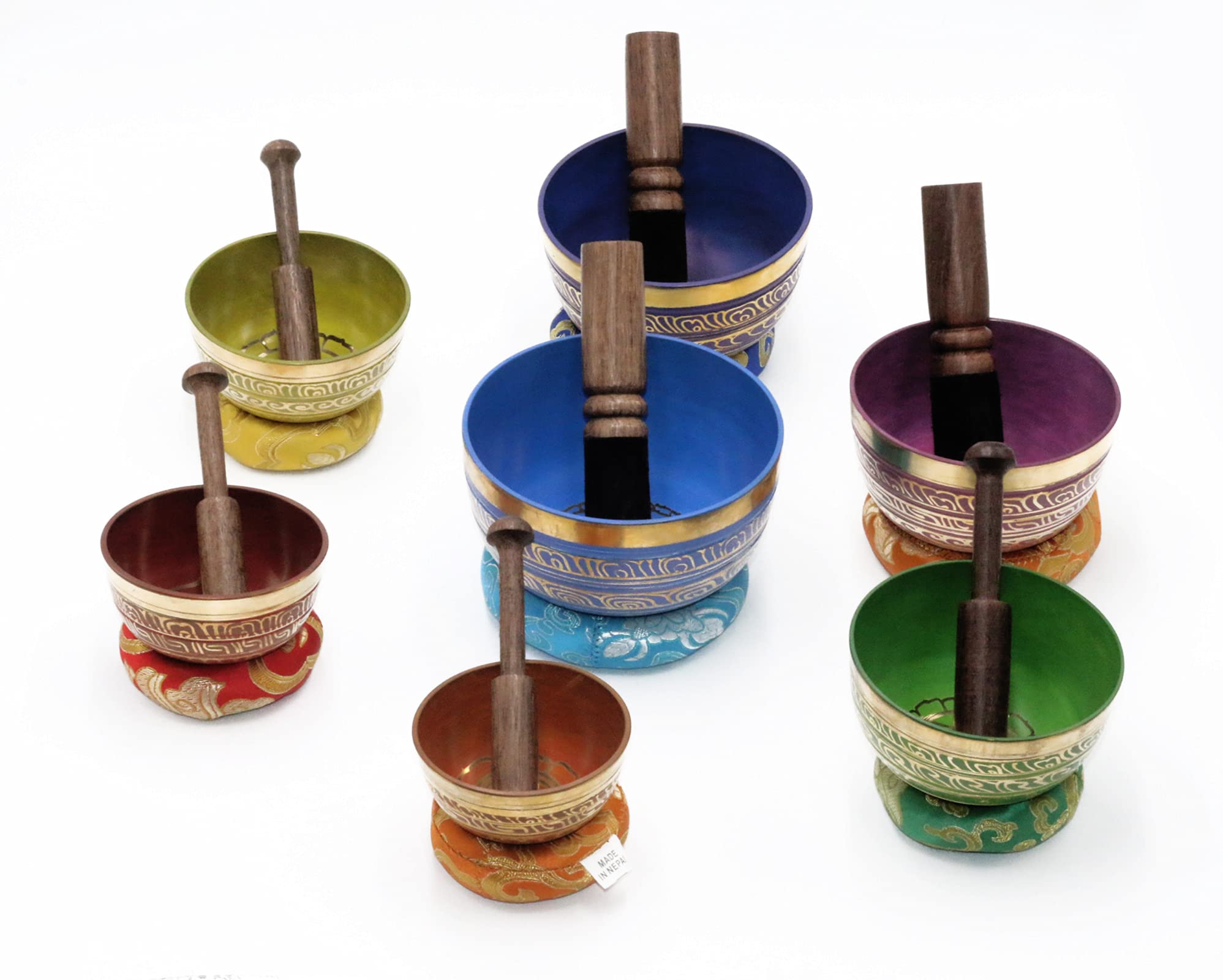 Tibetan Singing Bowls Set of 7 High Sided Colored with Carry Box | Bells for Meditation and Yoga | Sound Therapy Instruments for Relaxation | Singing Bowls Chakra Healing for Spiritual and Mental Calm