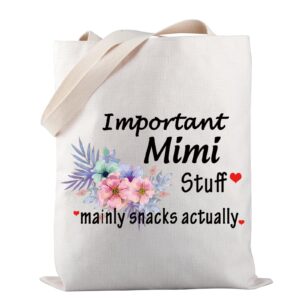 pwhaoo mimi tote bag gift important mimi stuff mainly snacks actually tote bag mother's day gift (mimi stuff tb)