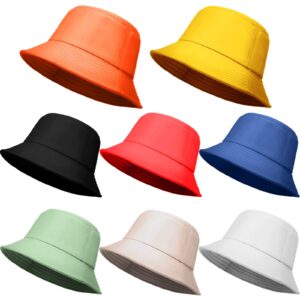 geyoga 8 pack cotton bucket hat foldable packable fishing hat beach cap for kids teen girls women men (bright colors)