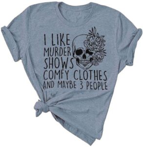 women comfy shirt novelty graphic i like murder shows short sleeve tee tops maybe 3 people loose casual t shirt,ink blue m