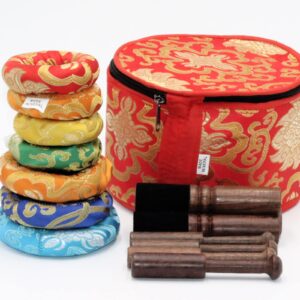 Tibetan Singing Bowls Set of 7 High Sided Colored with Carry Box | Bells for Meditation and Yoga | Sound Therapy Instruments for Relaxation | Singing Bowls Chakra Healing for Spiritual and Mental Calm