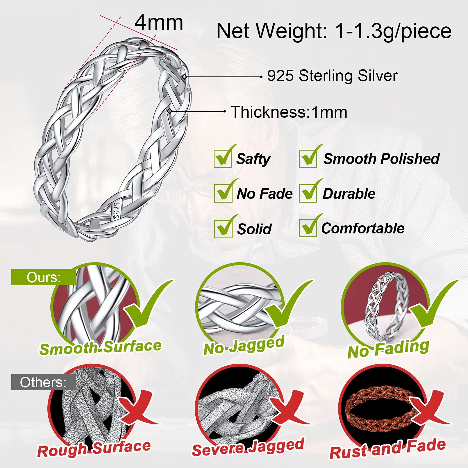 FaithHeart Women Wedding Rings 4mm Plain Silver Ireland Celtic Knot Band Ring Jewelry for Wife