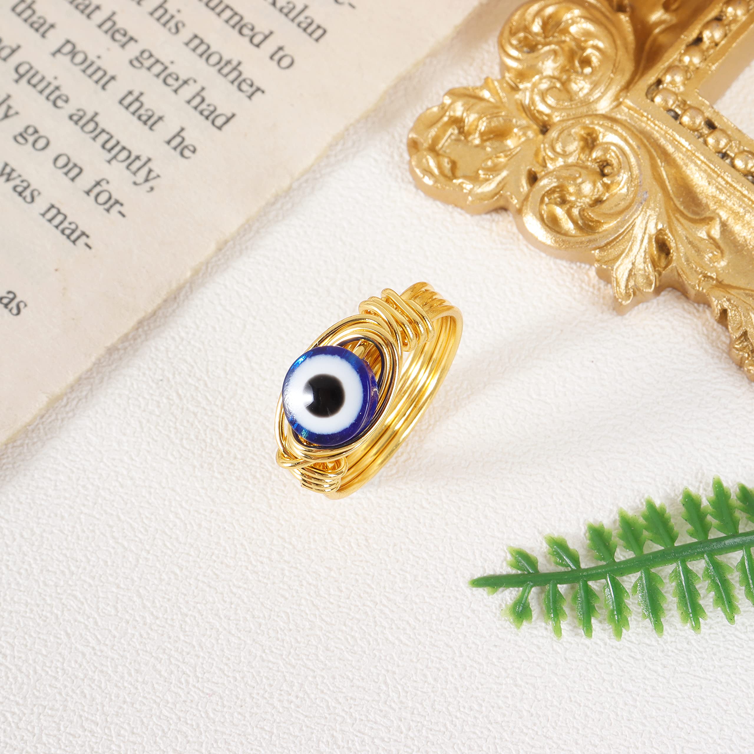 YANCHUN Evil Eye Ring for Women Gold Turkish Blue Eye Lucky Ring Size 6-9 (9)