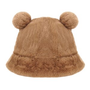 haoohu winter bear ear bucket hat adults faux fur bucket hat plush cap fisherman beach festival sun hat dress up party hat