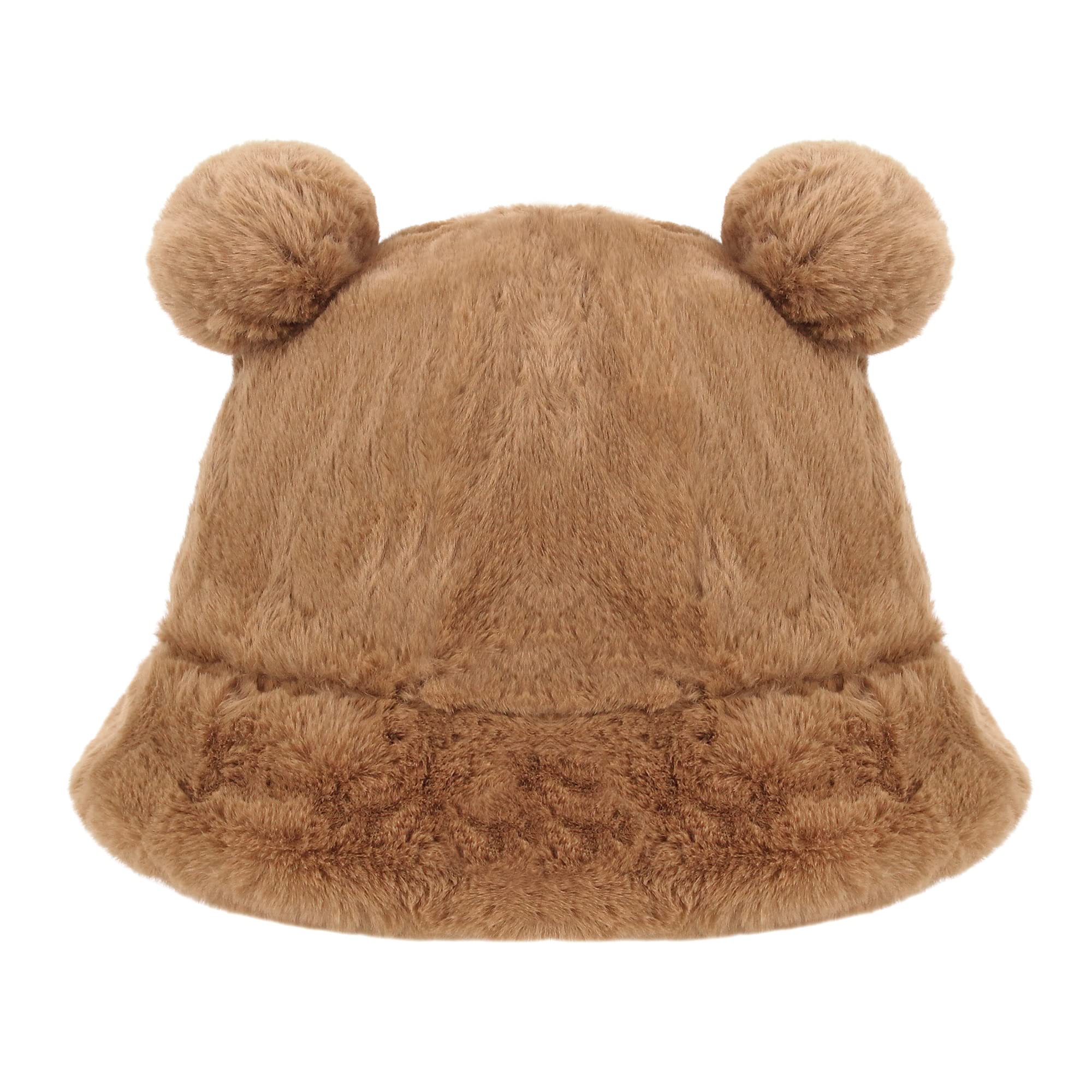 Haoohu Winter Bear Ear Bucket Hat Adults Faux Fur Bucket Hat Plush Cap Fisherman Beach Festival Sun Hat Dress up Party Hat