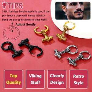 Viking Earrings for Women, Stainless Steel Norse Mythology Thor Hammer Ear Drops for Male Punk Jewelry