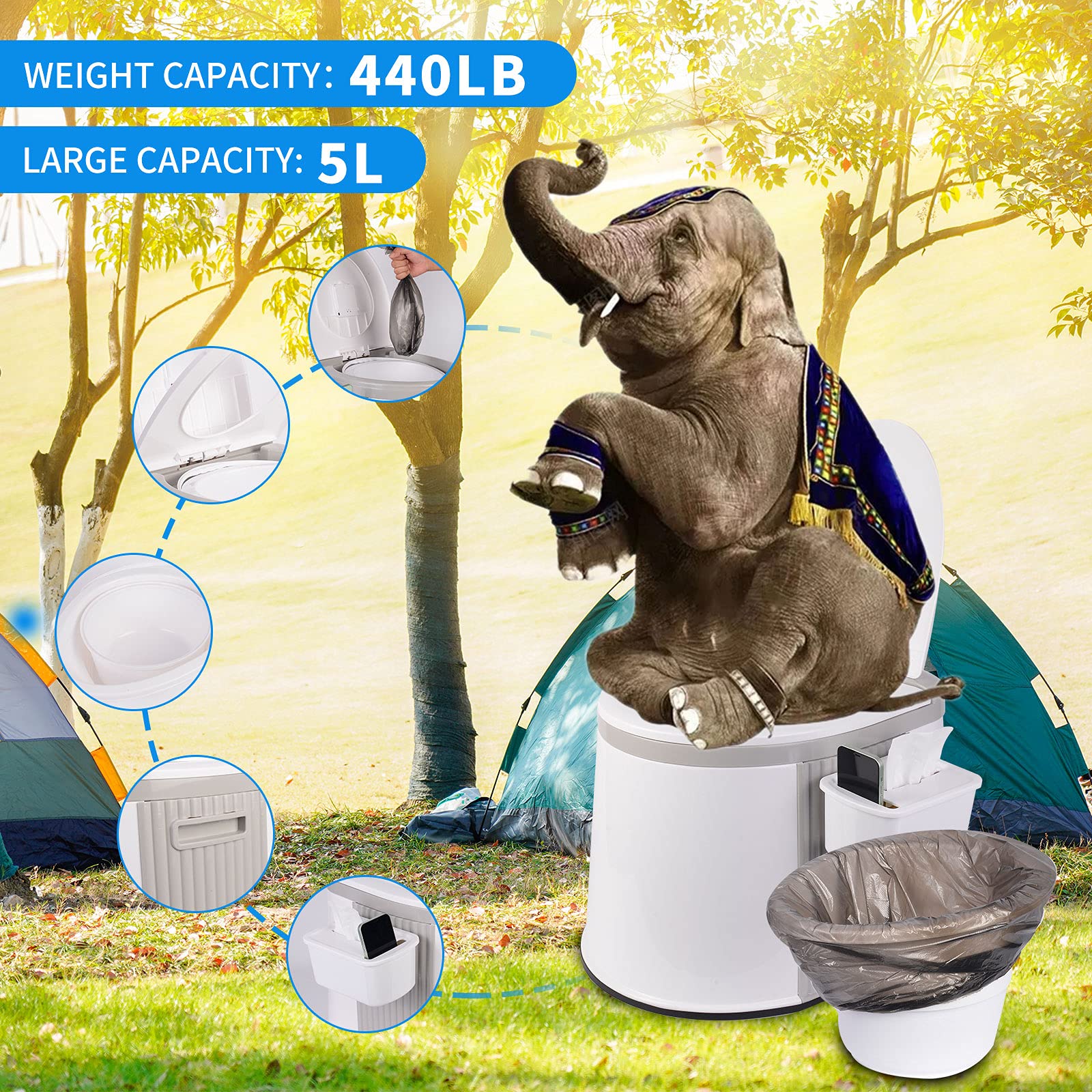 Tiktun Portable Travel Toilet for Camping and Hiking,Grey and White,Large,Toilet