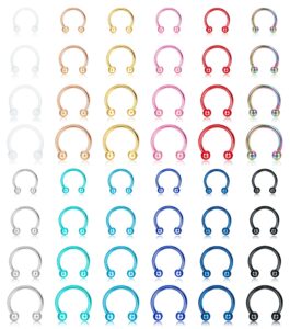 sanfenly 48pcs 14g stainless steel horseshoe nose septum rings piercing jewelry cartilage helix tragus earring hoop eyebrow lip hoop piercing ring for women men 6mm 8mm 10mm 12mm