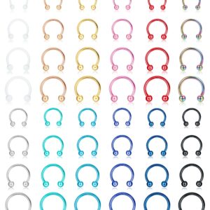 Sanfenly 48Pcs 14G Stainless Steel Horseshoe Nose Septum Rings Piercing Jewelry Cartilage Helix Tragus Earring Hoop Eyebrow Lip Hoop Piercing Ring for Women Men 6mm 8mm 10mm 12mm