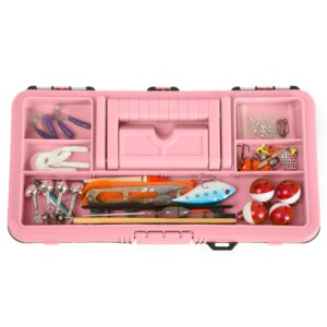 Fishing Single Tray Tackle Box- 55 Piece Tackle Gear Kit Includes Sinkers, Hooks Lures Bobbers Swivels and Fishing Line By Wakeman Outdoors (Pink)