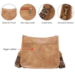 Zyyfly Guitar Strap Purse Vegan Leather Crossbody Bags for Women with Leopard Guitar Purse Strap Brown