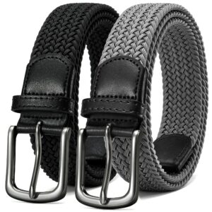 chaoren belt for men 2pack - 1 3/8" mens stretch braided woven golf belt - elastic web fit casual golf jeans pants polo