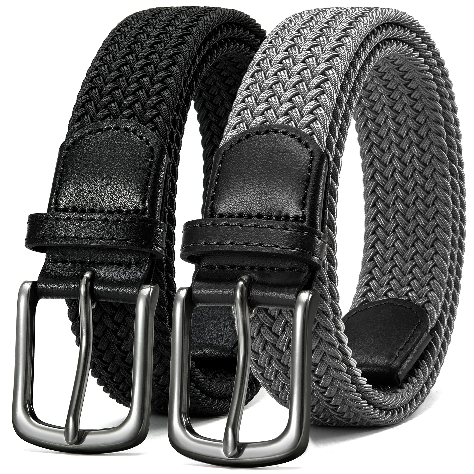 CHAOREN Belt for Men 2Pack - 1 3/8" Mens Stretch Braided Woven Golf Belt - Elastic Web Fit Casual Golf Jeans Pants Polo