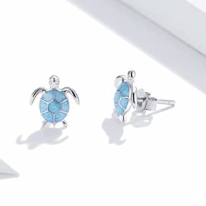 Sea Turtle Stud Earrings for Women: 925 Sterling Silver Turtle Opal Earrings Hypoallergenic Studs Earrings Cute Beach Ocean Jewelry Turtle Gifts