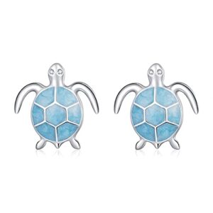 sea turtle stud earrings for women: 925 sterling silver turtle opal earrings hypoallergenic studs earrings cute beach ocean jewelry turtle gifts