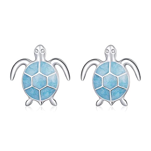 Sea Turtle Stud Earrings for Women: 925 Sterling Silver Turtle Opal Earrings Hypoallergenic Studs Earrings Cute Beach Ocean Jewelry Turtle Gifts