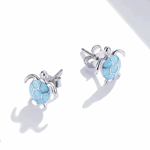 Sea Turtle Stud Earrings for Women: 925 Sterling Silver Turtle Opal Earrings Hypoallergenic Studs Earrings Cute Beach Ocean Jewelry Turtle Gifts