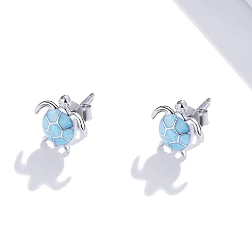 Sea Turtle Stud Earrings for Women: 925 Sterling Silver Turtle Opal Earrings Hypoallergenic Studs Earrings Cute Beach Ocean Jewelry Turtle Gifts