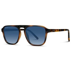 WearMe Pro Polarized Aviator One-Bridge Modern Square Mens Sunglasses (Tortoise Brown/Blue Gradient Lens)