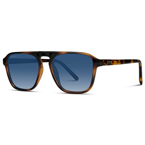 WearMe Pro Polarized Aviator One-Bridge Modern Square Mens Sunglasses (Tortoise Brown/Blue Gradient Lens)