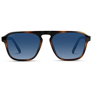 WearMe Pro Polarized Aviator One-Bridge Modern Square Mens Sunglasses (Tortoise Brown/Blue Gradient Lens)