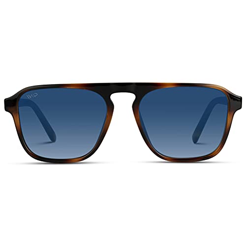 WearMe Pro Polarized Aviator One-Bridge Modern Square Mens Sunglasses (Tortoise Brown/Blue Gradient Lens)