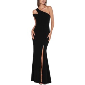 xscape long scuba crepe one shoulder strap black 4