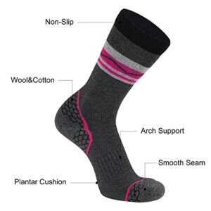 CS CELERSPORT 4 Pack Women's Merino Wool Crew Hiking Socks with Cushion Warm Thermal Winter Boot Athletic Socks, Black + Purple, Small