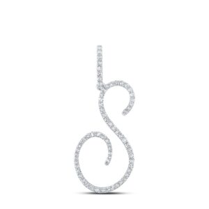 10kt white gold womens round diamond s initial letter pendant 3/8 cttw