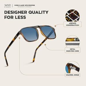 WearMe Pro Polarized Aviator One-Bridge Modern Square Mens Sunglasses (Tortoise Brown/Blue Gradient Lens)