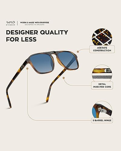 WearMe Pro Polarized Aviator One-Bridge Modern Square Mens Sunglasses (Tortoise Brown/Blue Gradient Lens)