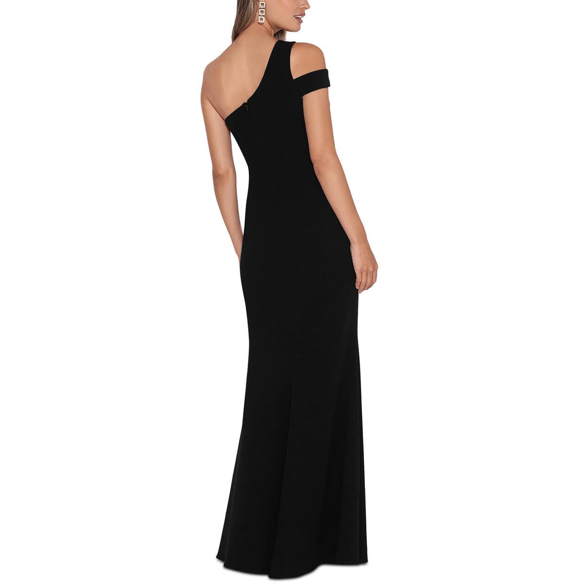 Xscape Long Scuba Crepe One Shoulder Strap Black 4