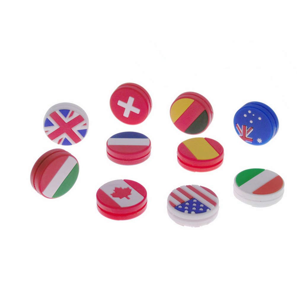 BESPORTBLE 10 PCS Silicone Tennis Racket Vibration Dampeners Round Shape National Flag Pattern Tennis Racquet Absorbers Tennis Racket Strings Dampers for Tool