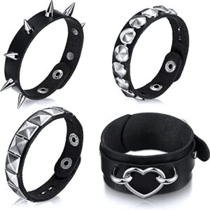 4 pieces goth bracelets for women punk leather bracelet punk rock accessories spike bracelet gothic spike rivet cuff bracelet adjustable goth cuff wristband metal studded buckle wristband